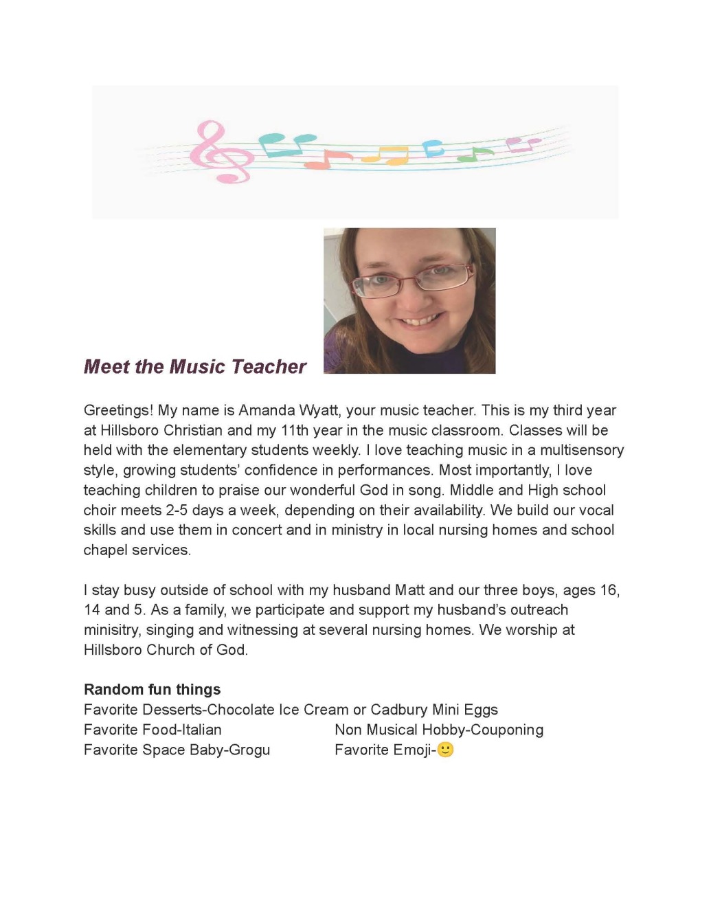 Departments - Art, Music, Phys. Ed. Spanish & STEM - Mrs. Wyatt - Music ...