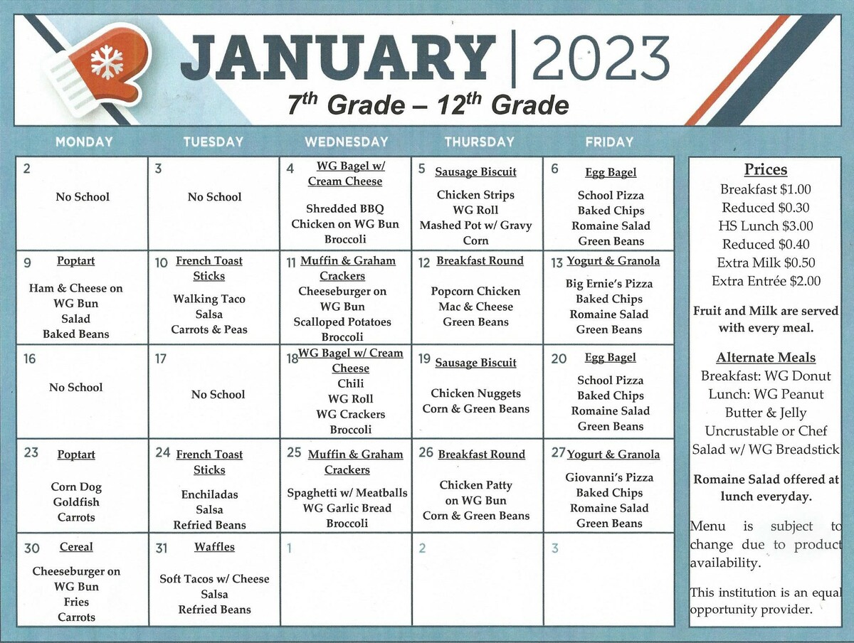 Resources - Lunch Menu - Lunch Menu | Hillsboro Christian Academy