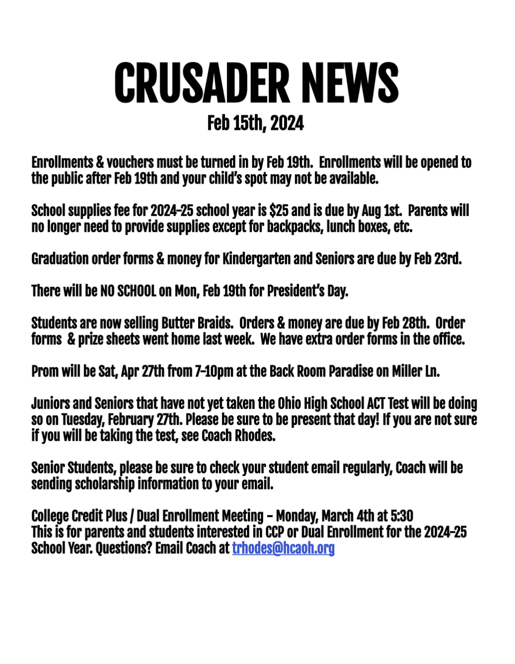 Resources - Crusader News - Crusader News | Hillsboro Christian Academy